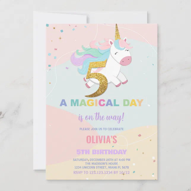 5th Birthday Unicorn Birthday Invitations | Zazzle