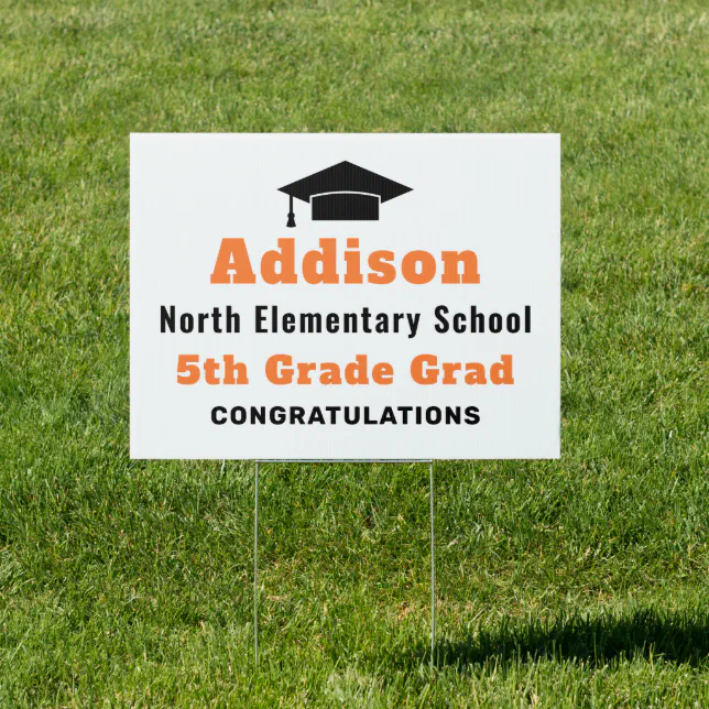 5th Grade Grad Orange Custom Graduation Sign | Zazzle