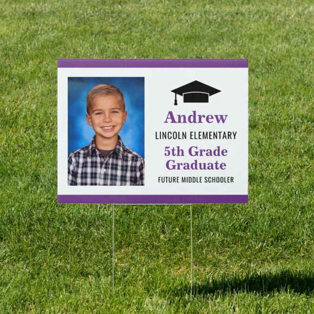 5th Grade Graduate Purple Custom Photo Graduation Sign | Zazzle