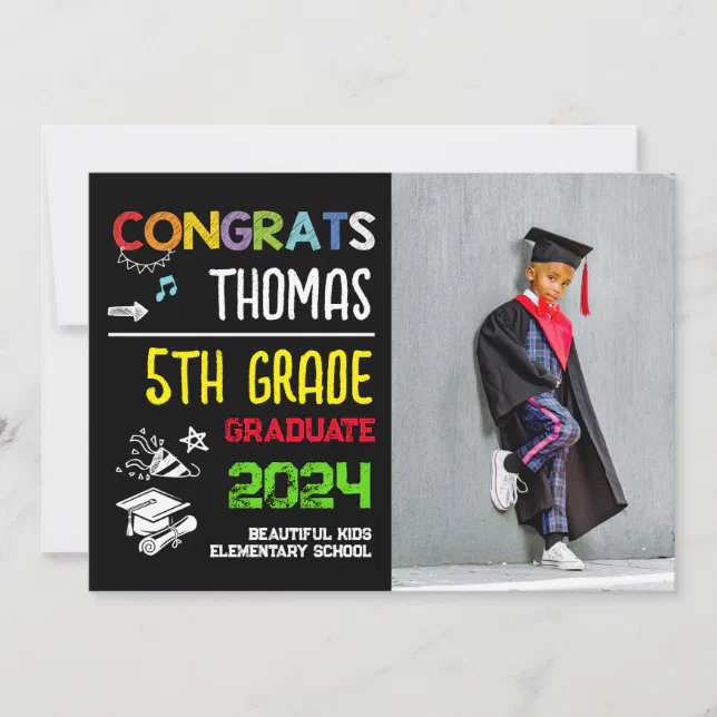 5th Grade Graduation Elementary School Photo Invitation | Zazzle
