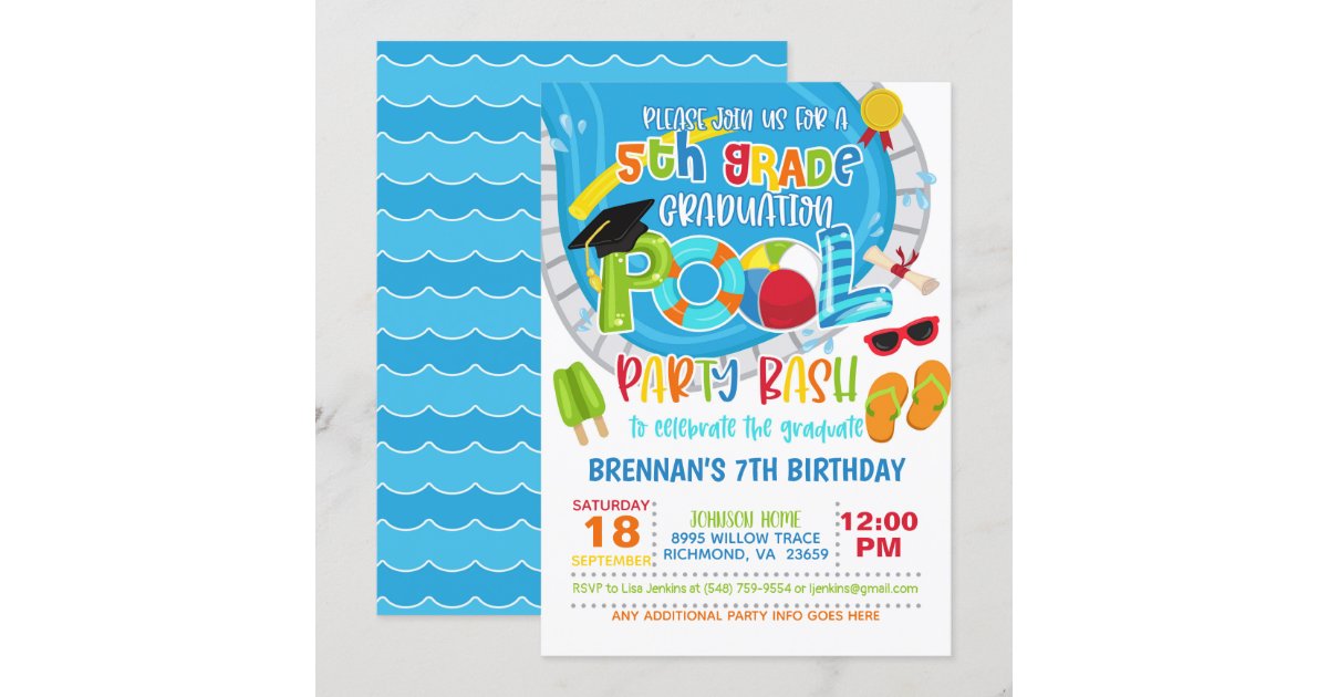5th Grade Graduation Pool Party - Boy Invitation | Zazzle