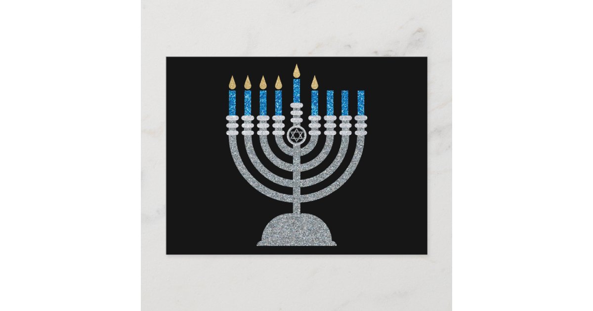5th Night of Hanukkah Glitter Postcard | Zazzle