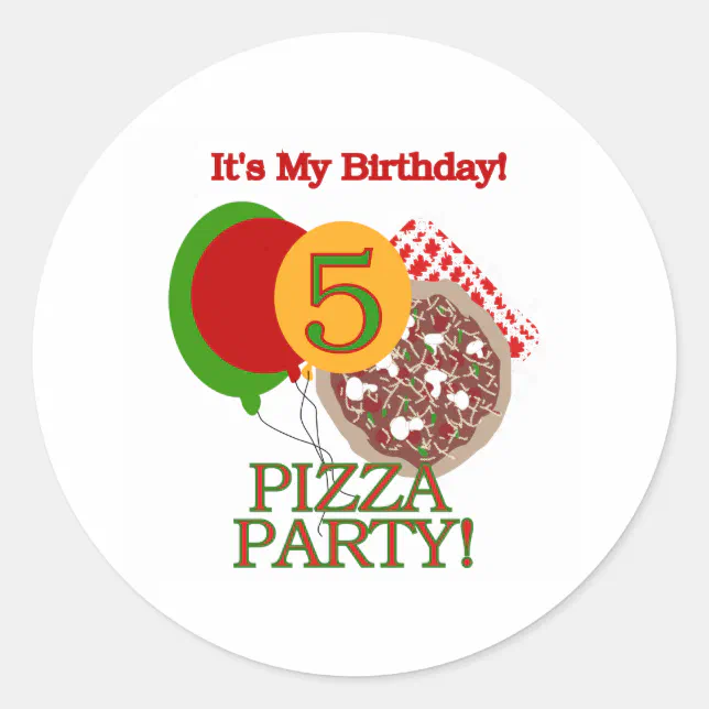 5th Pizza Party Birthday Classic Round Sticker | Zazzle
