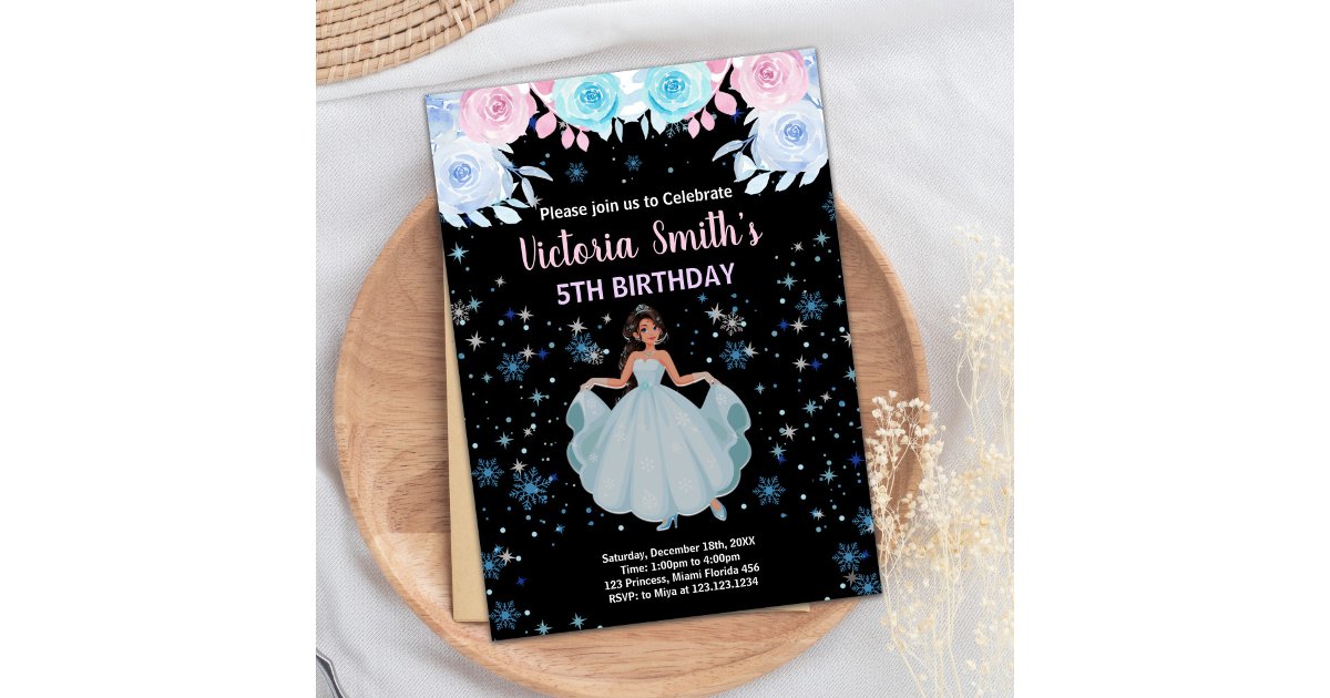 5th Purple Floral Princess Birthday Invitations | Zazzle