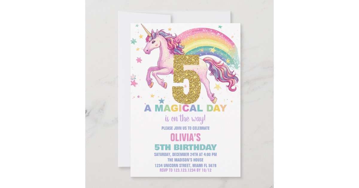 5th Unicorn Birthday Invitations | Zazzle