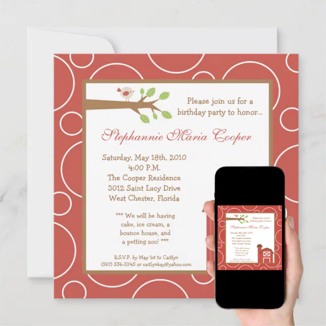 5x5 Farm Animal Red Barn Birthday Party Invitation | Zazzle