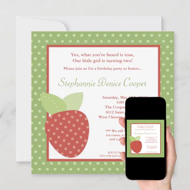 5x5 Farm Strawberry Fruit Birthday Part Invitation | Zazzle