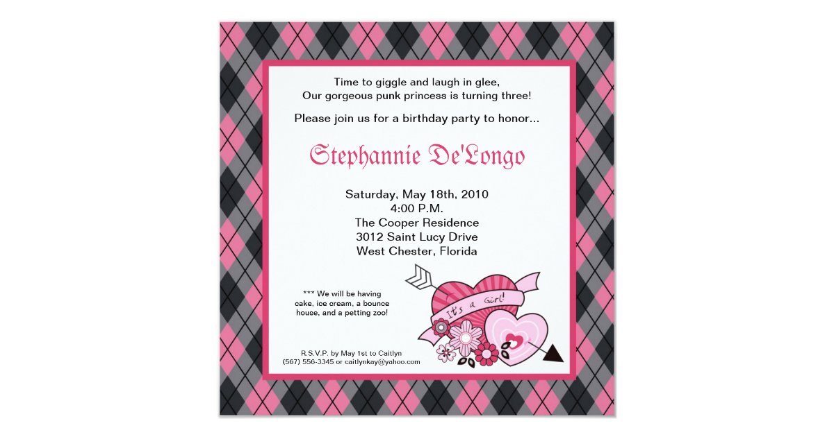 5x5 Punk EMO Rock Argyle Birthday Party Invitation | Zazzle.com