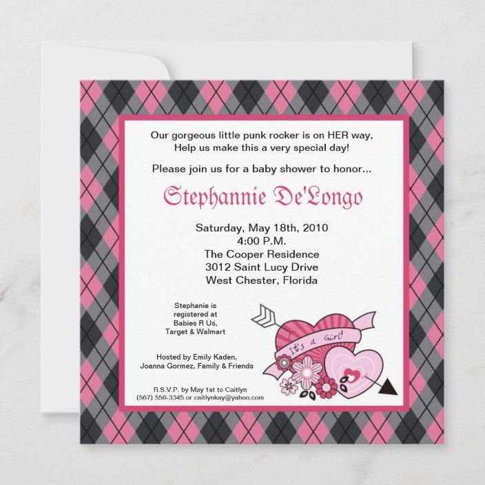 5x5 Punk EMO Rocker Argyle Baby Shower Invitation | Zazzle