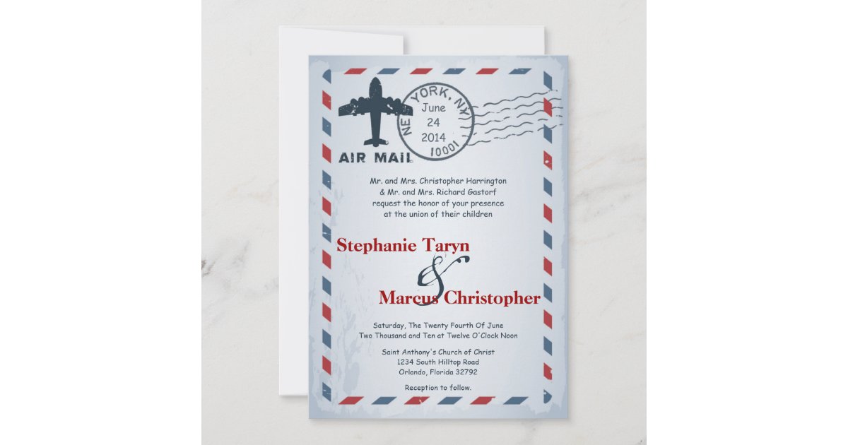 5x7 Air Mail Plane USPS Postal Wedding Invitation | Zazzle