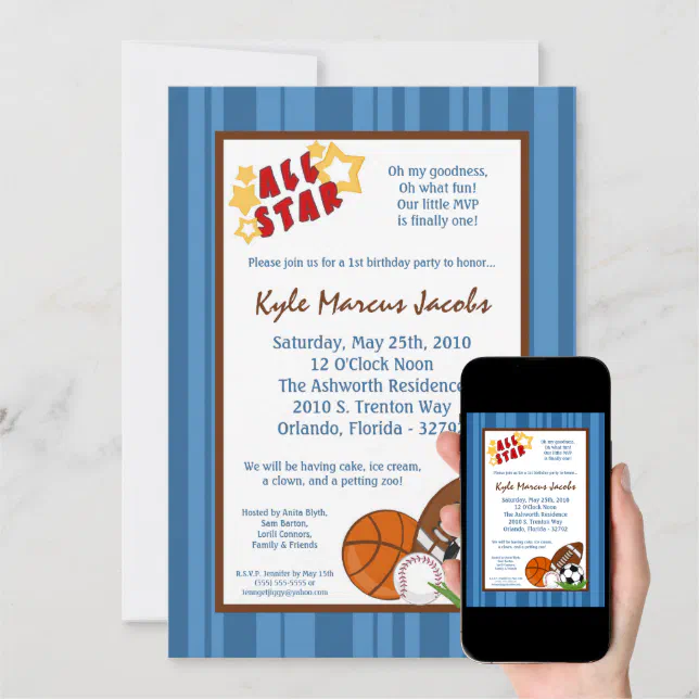5x7 AllStar MVP SportBall Birthday Part Invitation | Zazzle
