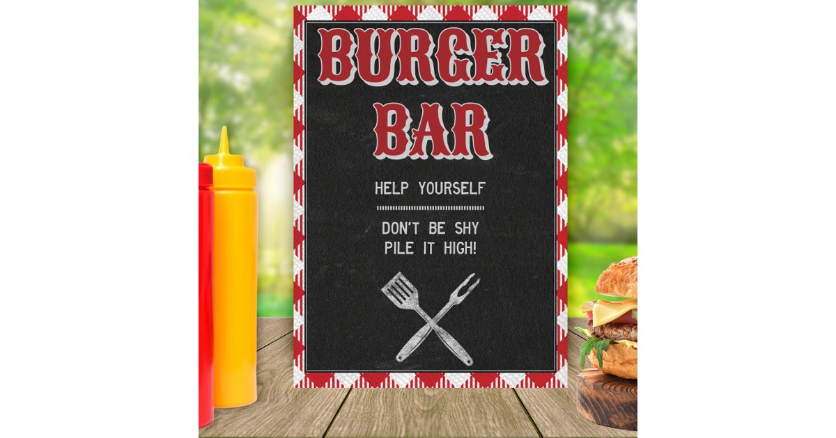 5x7 Backyard BBQ Birthday Burger Bar Table Sign | Zazzle