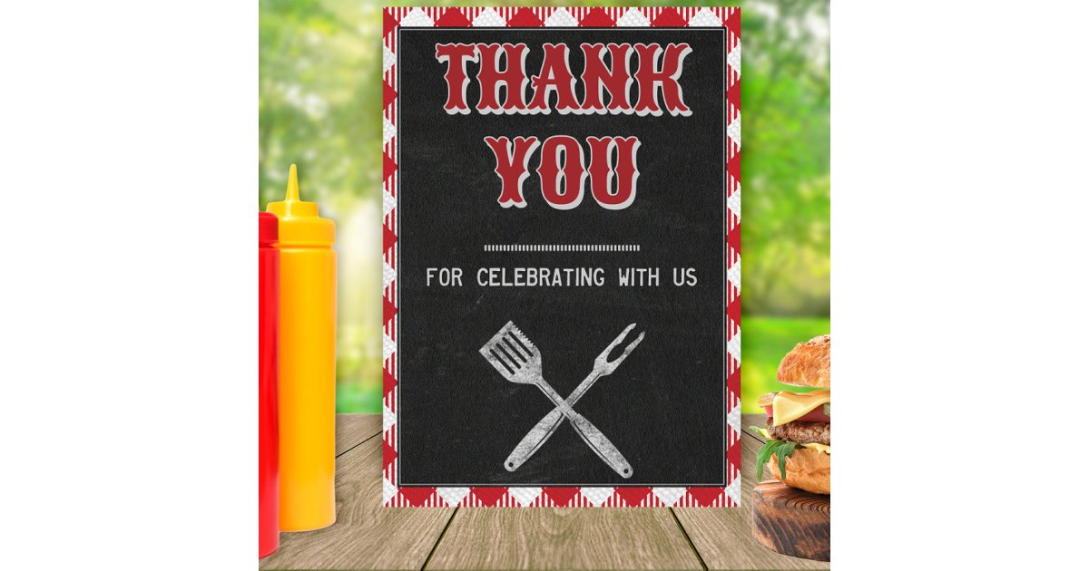 5x7 Backyard BBQ Birthday Thank You Table Sign | Zazzle