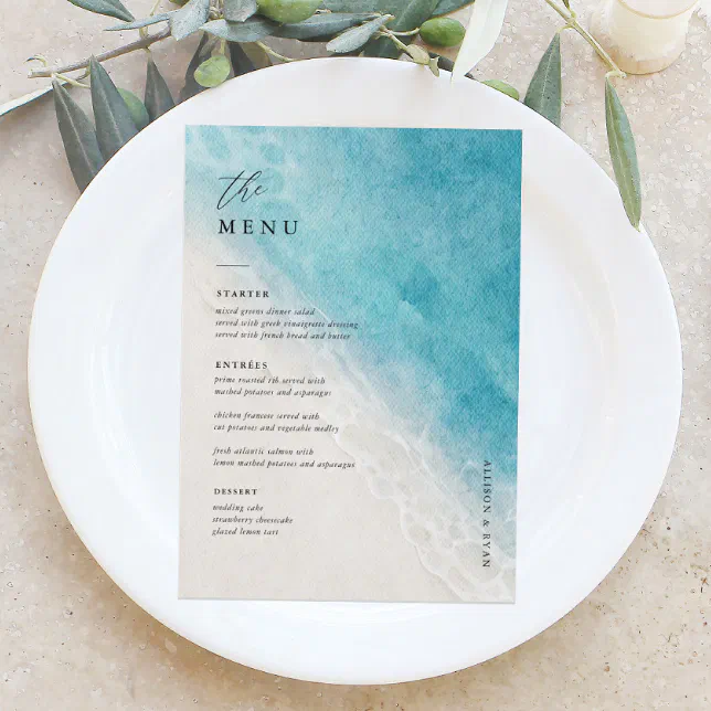 5x7" Beach Wedding Table Menu Cards Flat Menu | Zazzle
