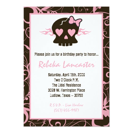 5x7 Birthday Party Invitation - Punk Skull Rock | Zazzle.com