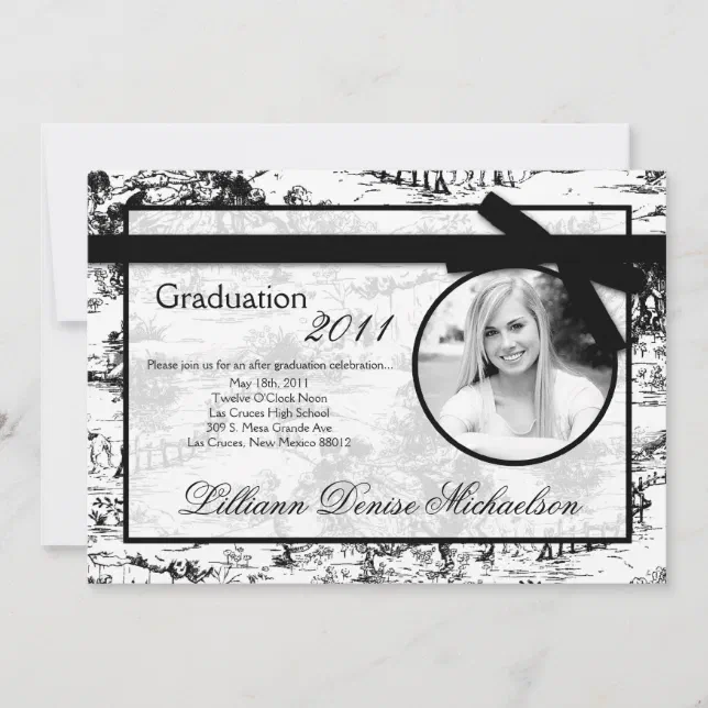 5x7 Black Toile Photo Graduation Announcement | Zazzle