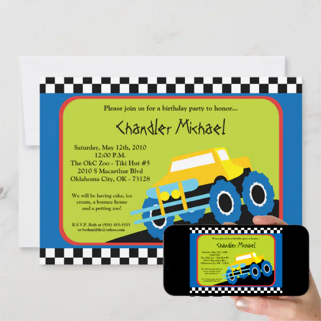 5x7 Boy 4x4 ATV Truck Birthday Party Invitation | Zazzle