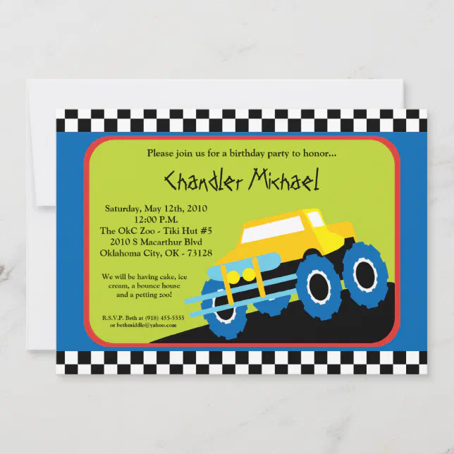 5x7 Boy 4x4 ATV Truck Birthday Party Invitation | Zazzle