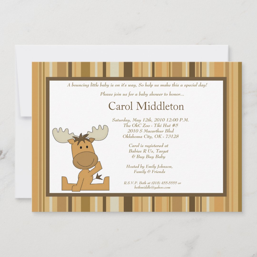 5x7 Brown Woodland Moose Baby Shower Invitation | Zazzle