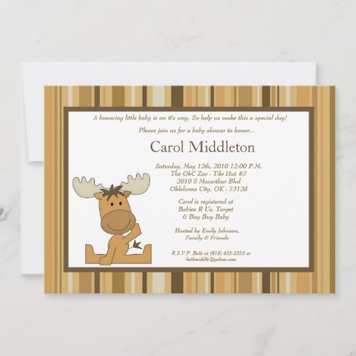5x7 Brown Woodland Moose Baby Shower Invitation | Zazzle