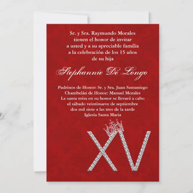 5x7 Diamond Ruby Quinceanera Birthday Invitation | Zazzle