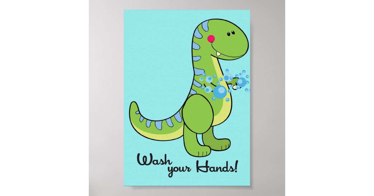 5x7 Dinosaur Wash Your Hands Bathroom Wall Art | Zazzle