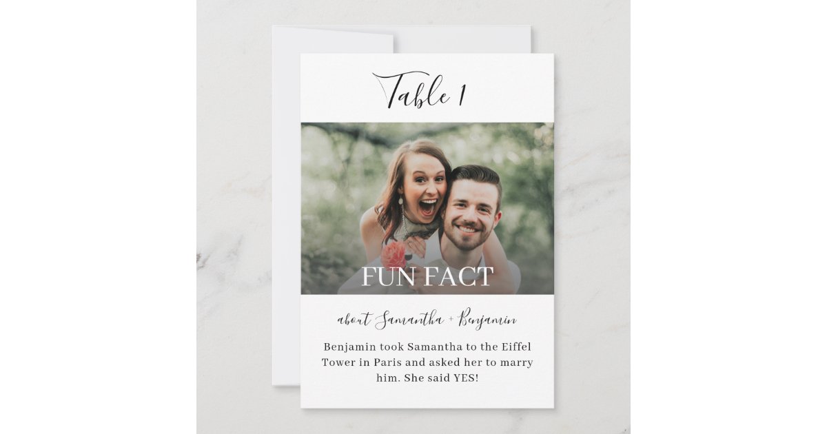 5x7 Fun Facts Photo Wedding Table Numbers | Zazzle