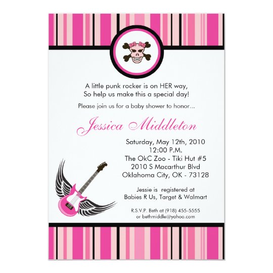5x7 Girl Girly Punk Rocker Baby Shower Invitation | Zazzle.com