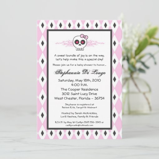 5x7 Girl PunkRock Skull EMO Baby Shower Invitation | Zazzle
