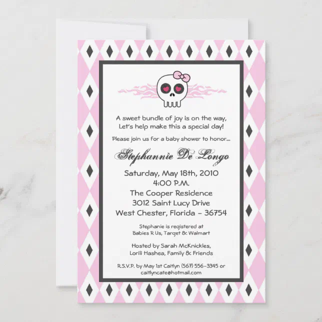 5x7 Girl PunkRock Skull EMO Baby Shower Invitation | Zazzle