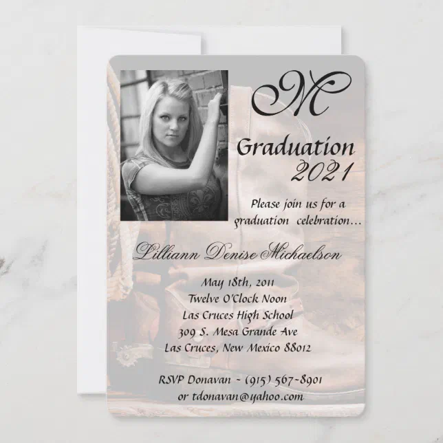 5x7 Graduation Part Invitation Cowboy Boots Barn W | Zazzle