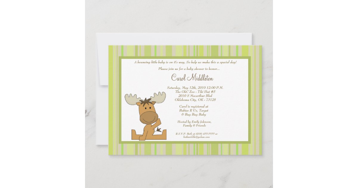 5x7 Green Woodland Moose Baby Shower Invitation | Zazzle