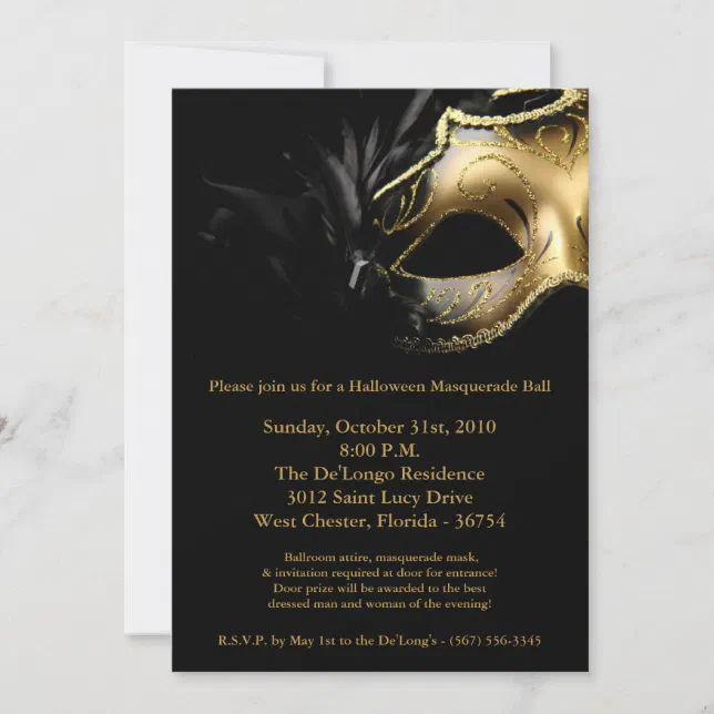 5x7 Halloween Masquerade Ball Mask Invitation | Zazzle