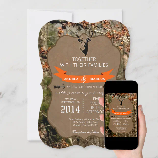 5x7 Hunting Deer Buck Head Camo Wedding Invitation | Zazzle