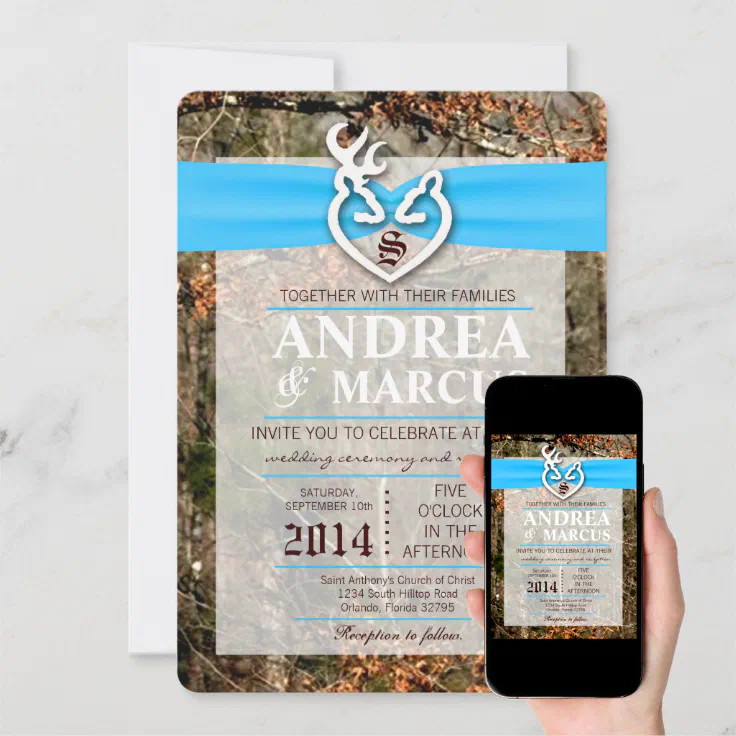 5x7 Hunting Deer Doe Buck Camo Wedding Invitation | Zazzle