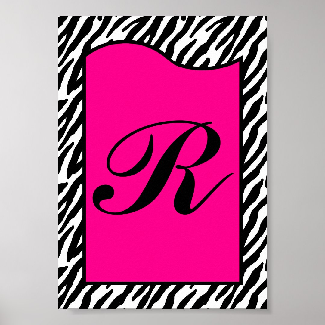 5x7 Letter Wall Art Hot Pink Zebra Animal Print | Zazzle