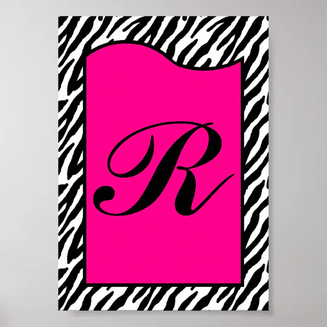 5x7 Letter Wall Art Hot Pink Zebra Animal Print | Zazzle