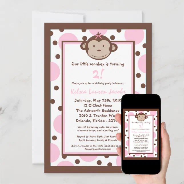 5x7 Modern Mod Monkey Birthday Party Invitation | Zazzle