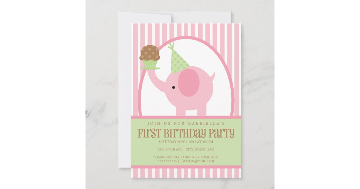 5x7 Pink Elephant Birthday Invitation | Zazzle