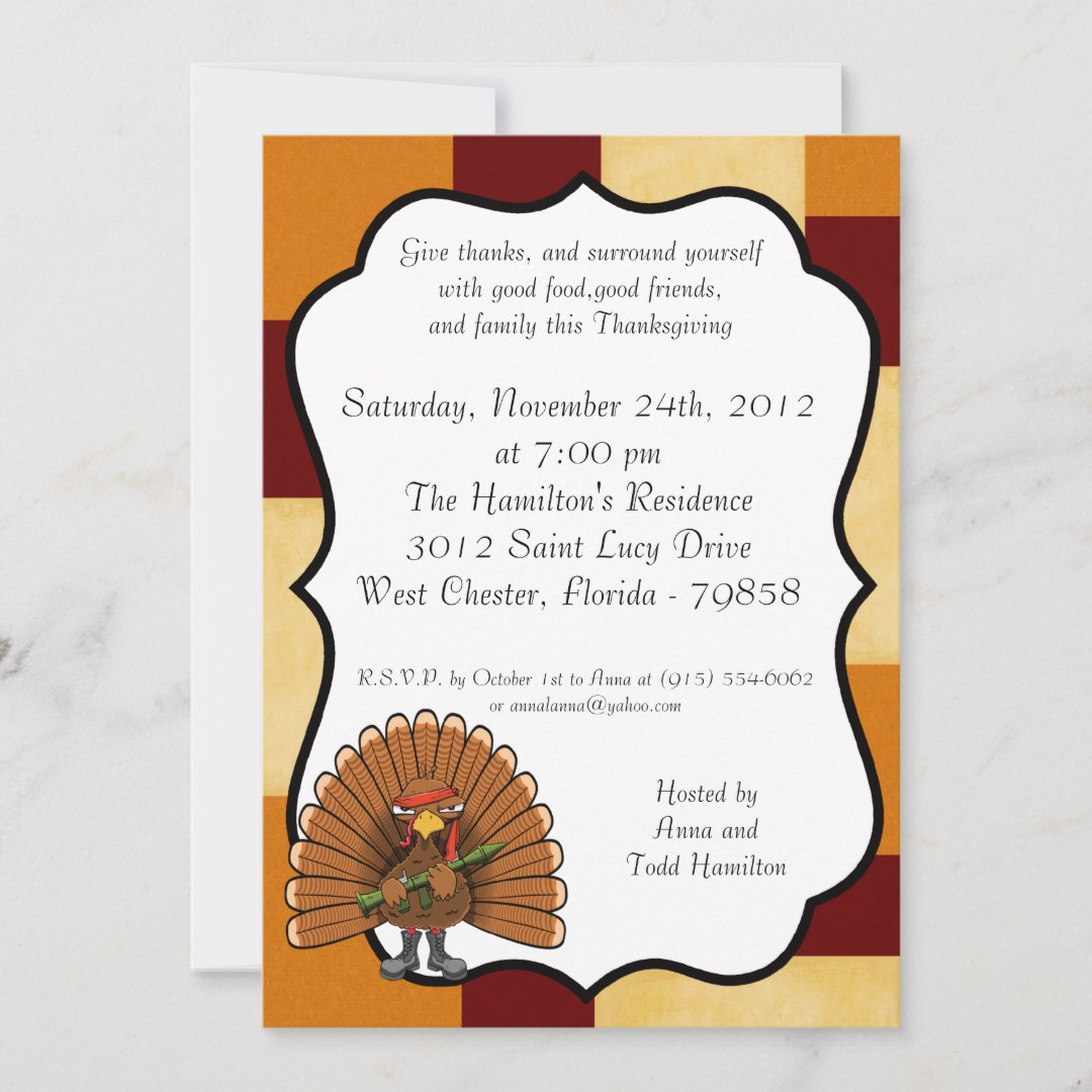 5x7 Rambo Turkey Thanksgiving Invitation | Zazzle