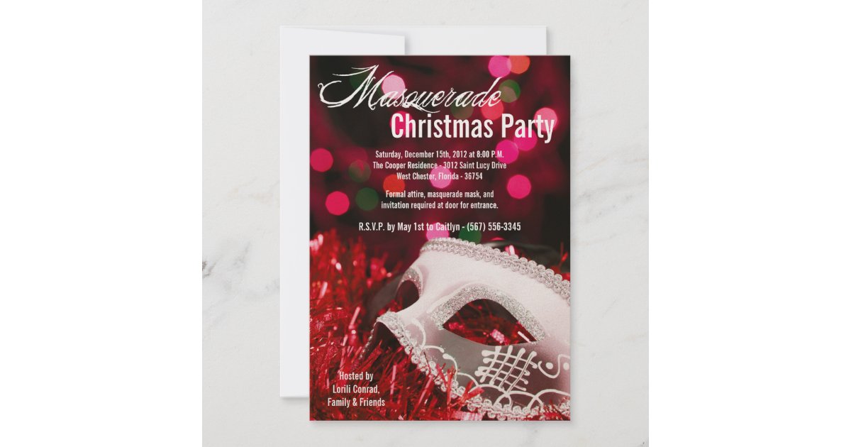 5x7 Red Masquerade Christmas XMAS Invitation | Zazzle