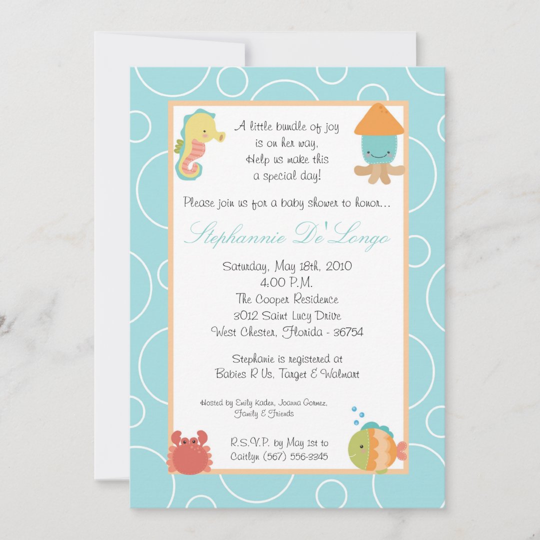 5x7 Sea Life Ocean Fish Baby Shower Invitation | Zazzle