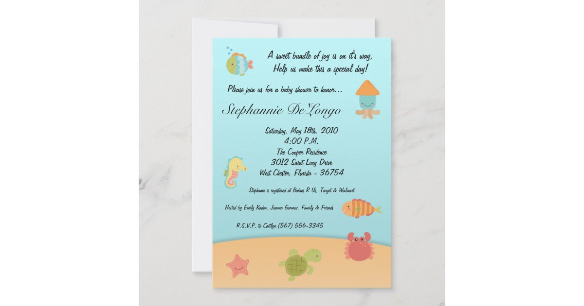 5x7 Sea Life Ocean Fish Baby Shower Invitation | Zazzle