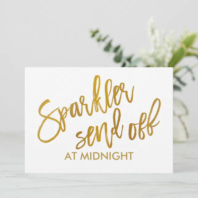 5X7 Sparkler Send-Off Sign- Brush Script Gold Foil | Zazzle