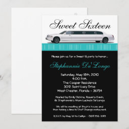 5x7 Teal Turquoi Limo Sweet 16 Birthday Invitation | Zazzle