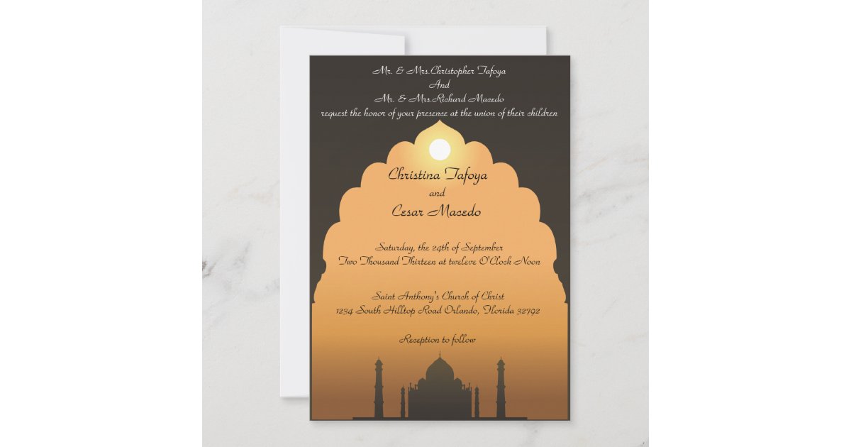 5x7 Wedding Invitation The Taj Mahal Sunset | Zazzle