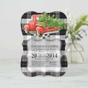 5x7 XMAS Truck Buffalo Plaid Wedding Invitation | Zazzle