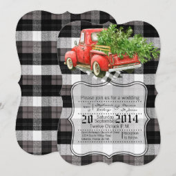 5x7 XMAS Truck Buffalo Plaid Wedding Invitation | Zazzle