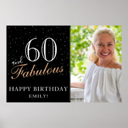 60 and Fabulous Black 60th Birthday Party Photo Poster | Zazzle