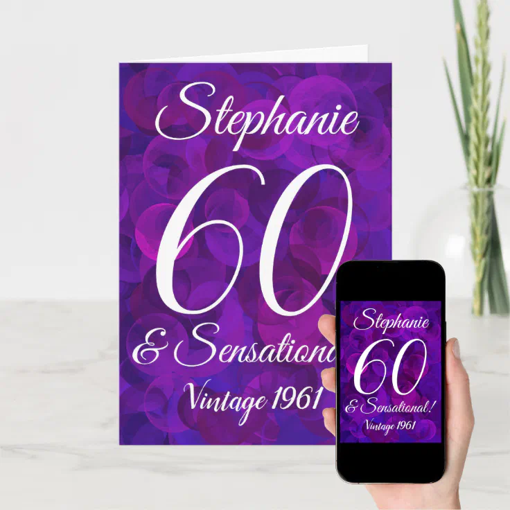 60 and Sensational Elegant Purple Birthday Card | Zazzle